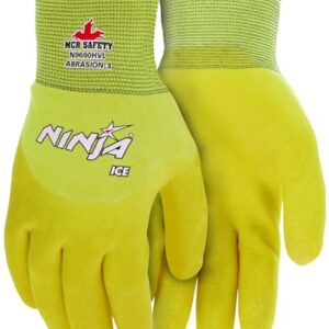 MCR Safety Ninja Ice N9690HVXL Hi-Visibility 15 Gauge Nylon Insulated Cold Weather Gloves, Acrylic Terry Inner, 3/4 HPT Coating, Yellow, X - Large, 1-Pair