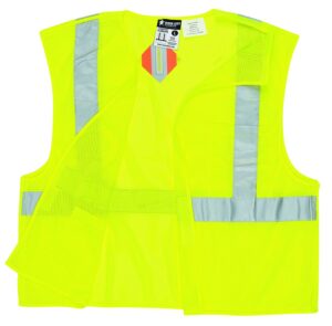 mcr safety cl2mlpfrl class 2 polyester flame-retardant safety vest with 2-inch silver stripe, fluorescent lime, large