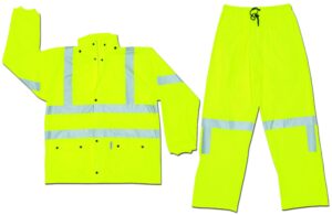 mcr safety 5182m luminator class 3 stretch polyurethane/cotton-polyester blend 2-piece suit with roll-up hood and 3m reflective material, fluorescent yellow, medium