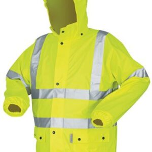 MCR Safety 5182M Luminator Class 3 Stretch Polyurethane/Cotton-Polyester Blend 2-Piece Suit with Roll-Up Hood and 3M Reflective Material, Fluorescent Yellow, Medium