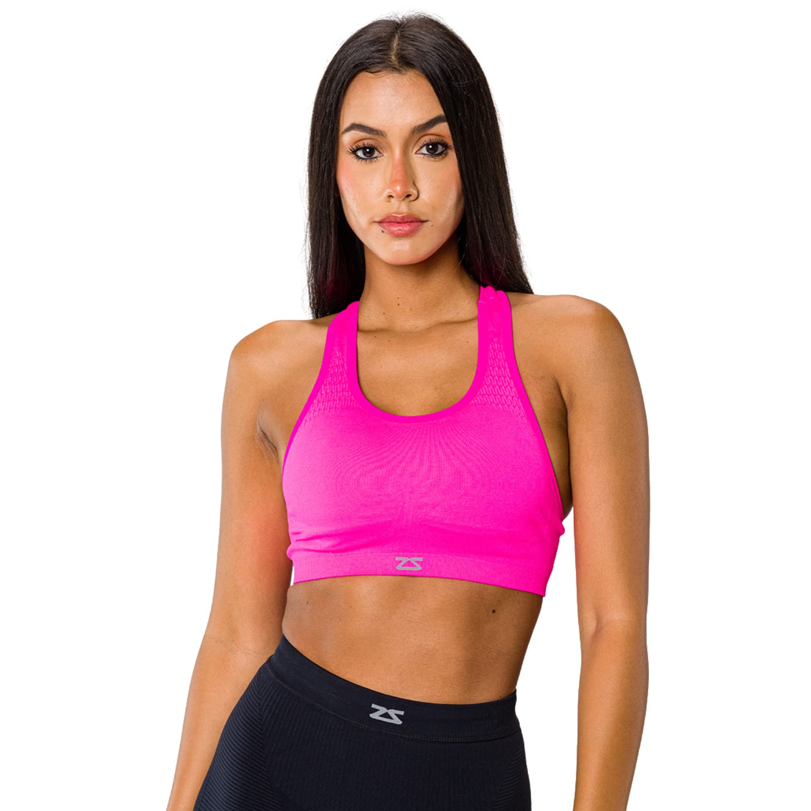 Zensah Seamless Sports Bra - Best Sports Bra for Running, Made in USA (Neon Pink, Large/X-Large)