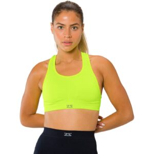 zensah seamless sports bra - best sports bra for running, made in usa (neon yellow, medium/large)