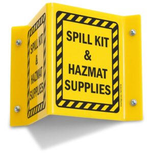 smartsign - s-8988-av-06 "spill kit & hazmat supplies" projecting sign | 5" x 6" acrylic black on yellow