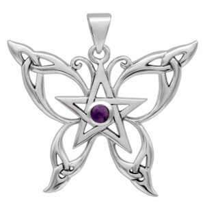 dryad design butterfly pentagram pentacle pendant wiccan witchcraft sterling silver natural amethyst jewelry