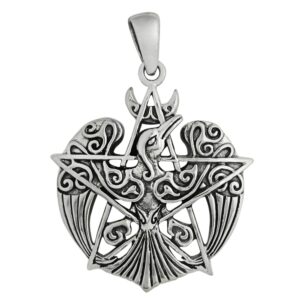 dryad design raven moon pentacle pendant 1" - sterling silver gothic wiccan pagan raven jewelry