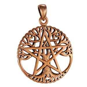 dryad design copper cut out tree pentacle pentagram pendant; 1 inch diameter