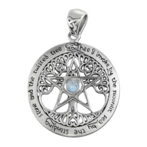 dryad design pentacle tree of life pentagram pendant (1.25 inch) - sterling silver rainbow moonstone wiccan pagan jewelry for men or women