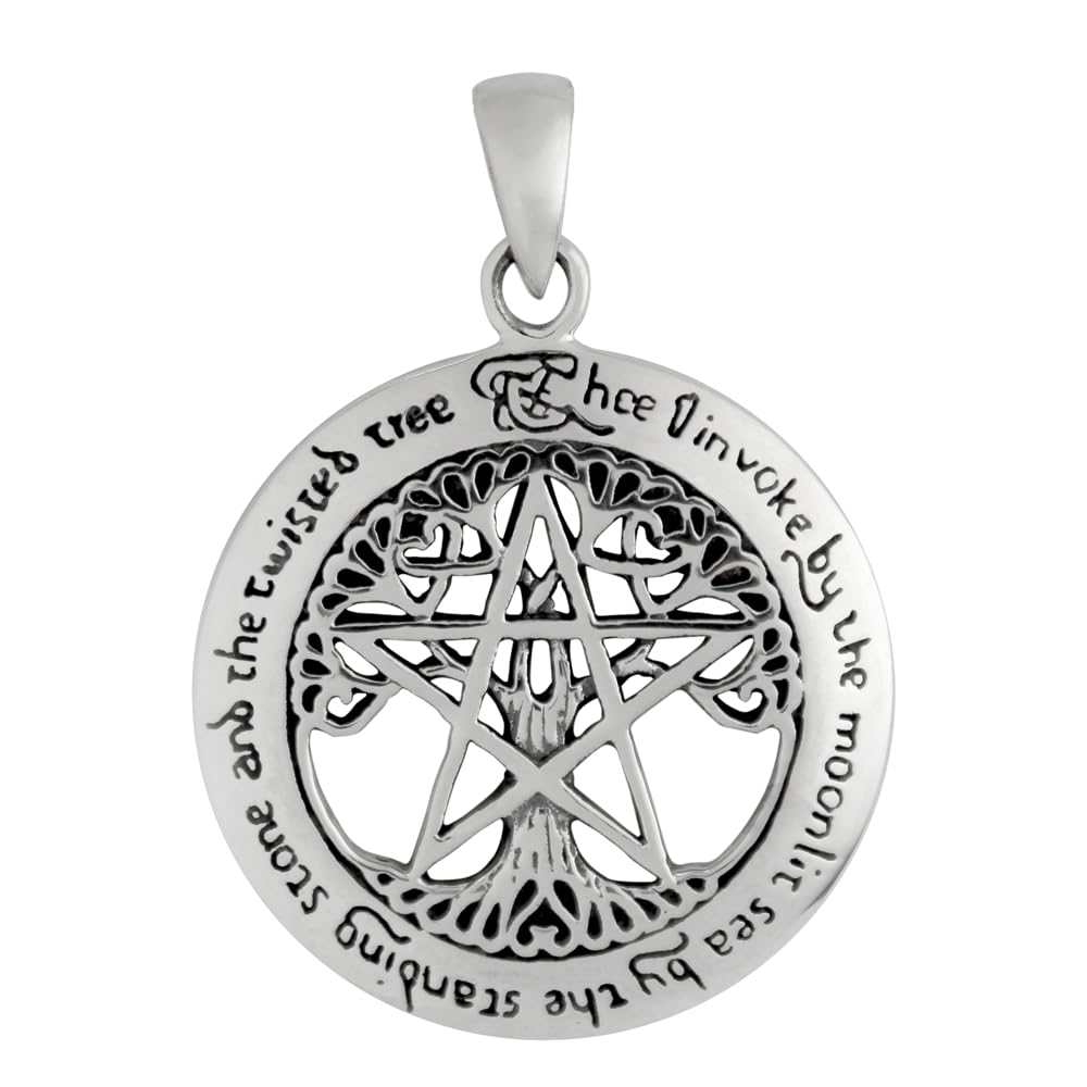 Dryad Design Wiccan Pentacle Tree of Life Pentagram Pendant (1 Inch) - Sterling Silver Pagan Jewelry Witch Fashion