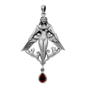 dryad design freya pendant - norse viking pagan goddess jewelry for women (sterling silver and garnet)