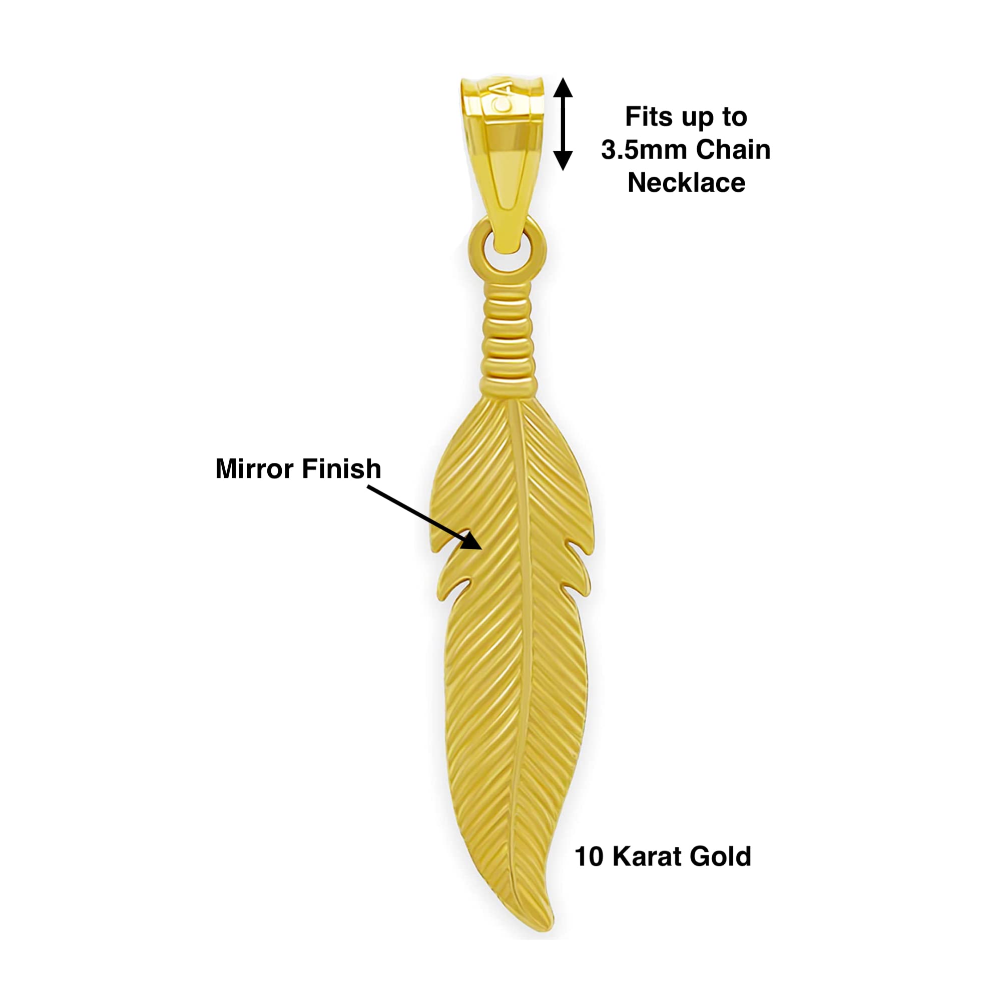 Gold Feather Charm - 10 Karat Solid Gold - Feather Pendant Necklace - Optional Gold Chain (No Chain - Charm Only)