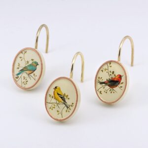 avanti linens gilded birds shower hooks, ivory