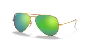 ray-ban rb3025 classic aviator sunglasses, matte gold/grey mirrored green, 58 mm