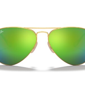 Ray-Ban RB3025 Classic Aviator Sunglasses, Matte Gold/Grey Mirrored Green, 58 mm