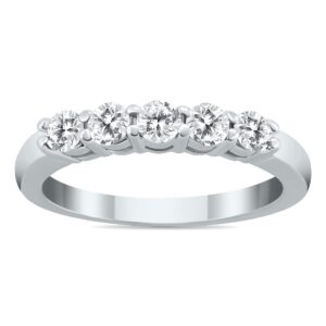 ags certified 1/2 carat tw five stone diamond wedding band in 10k white gold