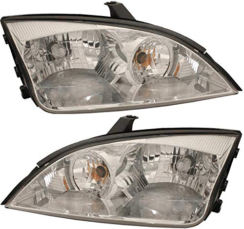 Evan Fischer Headlight Set Compatible with 2005-2007 Ford Focus Left Driver and Right Passenger Side Halogen With bulb(s)