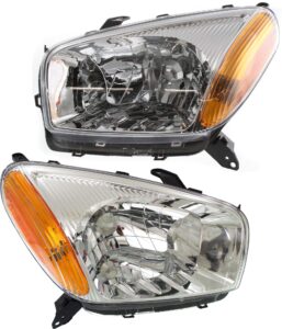 evan fischer headlight set compatible with 2001-2003 toyota rav4 left driver and right passenger side halogen with bulb(s)