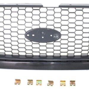 Evan Fischer Grille Assembly Compatible with 2001-2003 Ford Ranger With Emblem Provision Painted Black Shell and Painted Dark Gray Insert