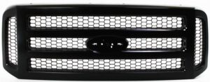 evan fischer grille assembly compatible with 2005-2007 ford f-250 super duty, fits 2005-2007 ford f-350 super duty, fits 2005-2007 ford f-450 super duty painted black shell and insert fo1200457