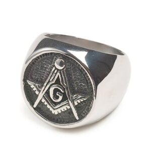 round chiseled stainless steel freemason ring/masonic ring with black stone & cz. freemason's jewelry masonic rings free masonry member. free masons masonary ring with masonic symbol emblem (13)