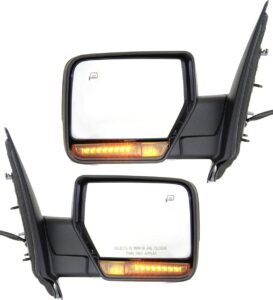 kool vue mirror set of 2 compatible with 2007-2011 ford expedition driver & passenger side in-housing signal light, manual folding, heated, with memory, textured black, with puddle light, power glass