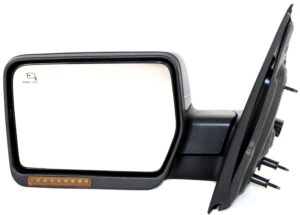 kool vue left power heated door mirror compatible with ford f-150 2007-2008 power fold with signal light, memory & puddle lamp paintable