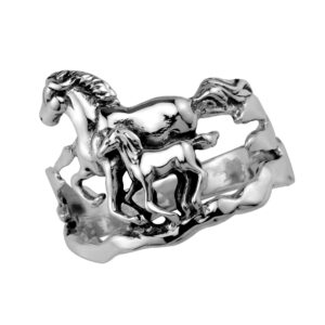 silvershake double horse 925 sterling silver with antique finish ring size 8.5