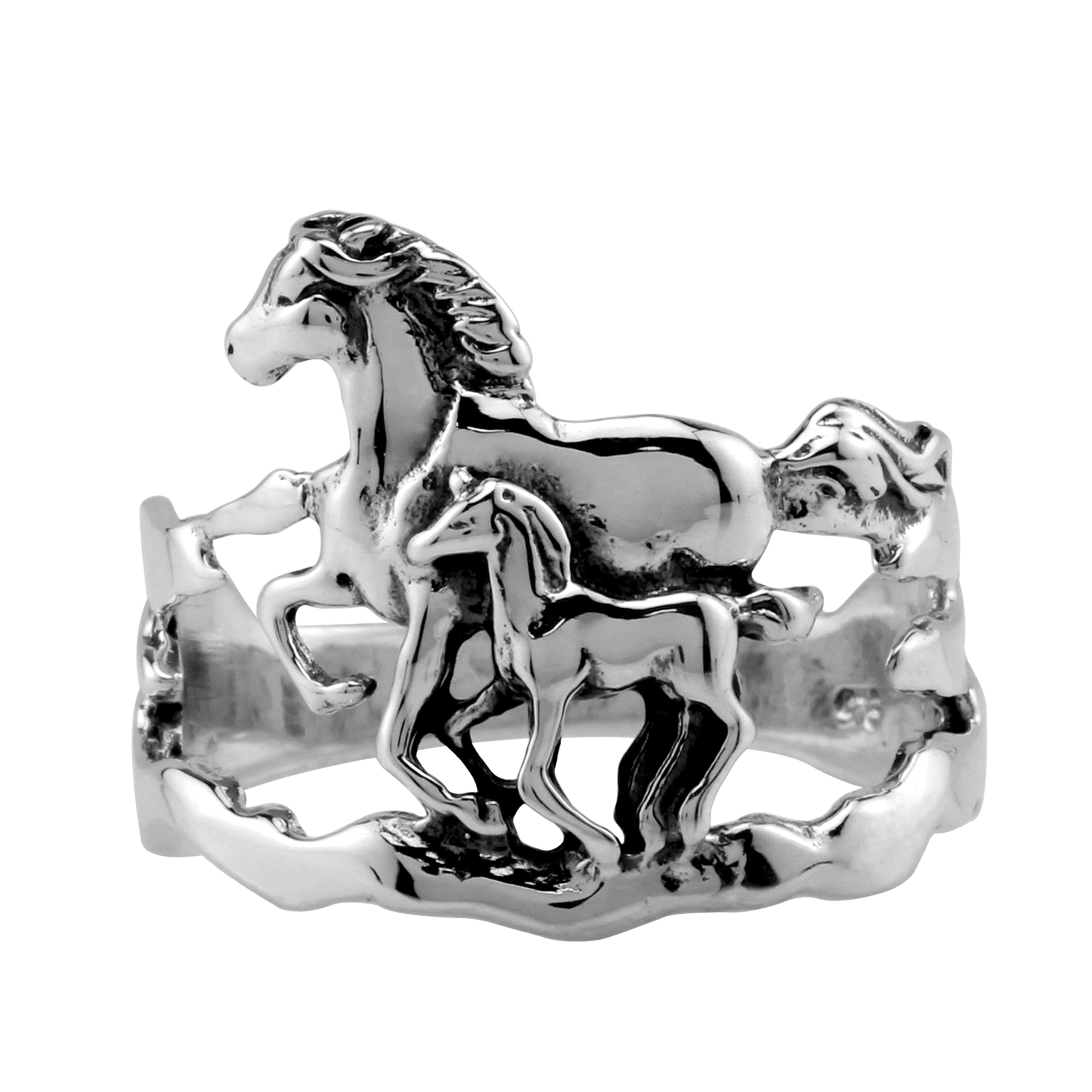 Silvershake Double Horse 925 Sterling Silver with Antique Finish Ring Size 8.5