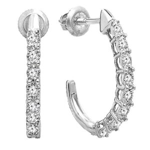 dazzlingrock collection 0.15 carat (ctw) round white diamond j shaped classic hoop earrings for her in 925 sterling silver in screw back