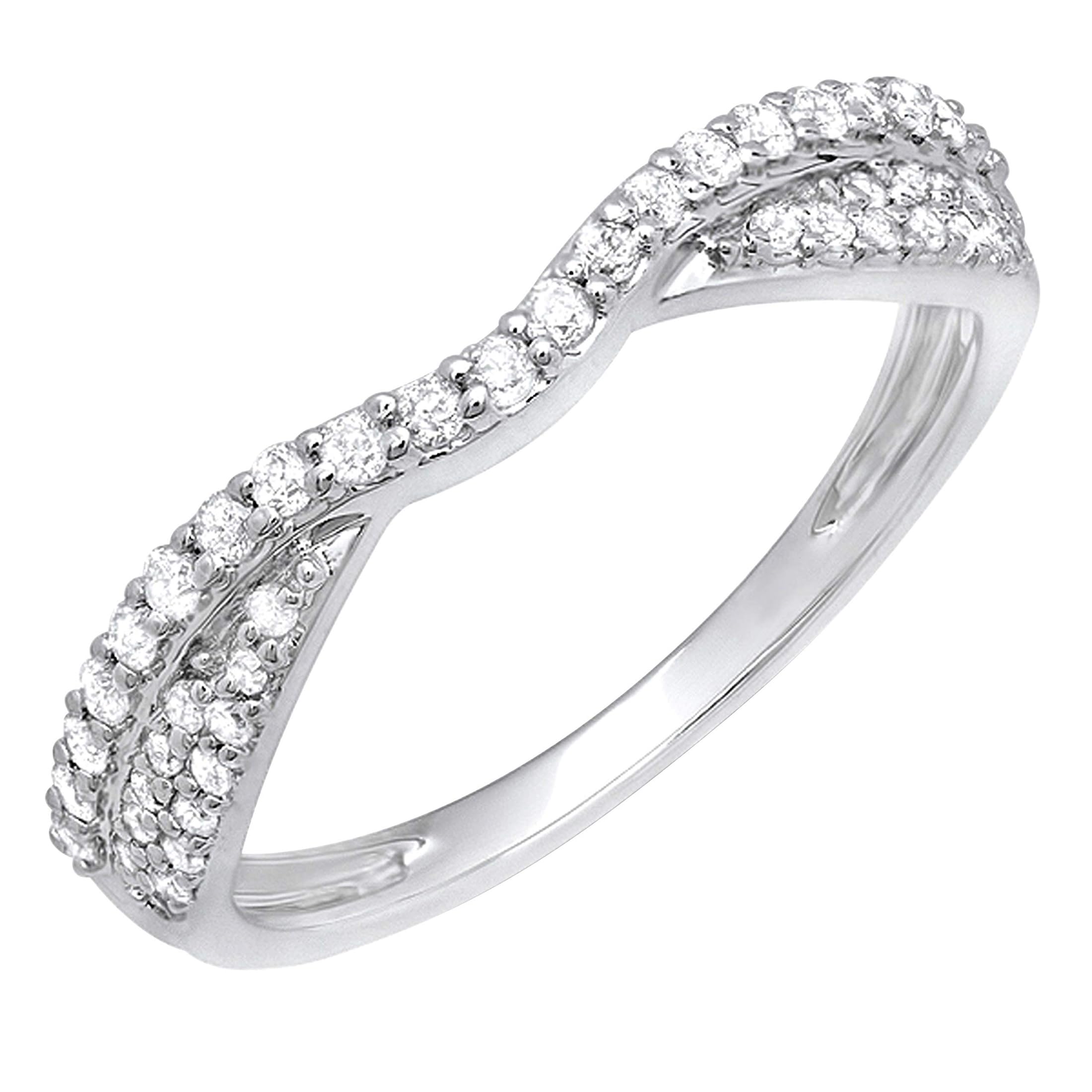 Dazzlingrock Collection 0.32 Cttw Round White Diamond Contour Wedding Band for Her in 14K Solid White Gold, Size 7