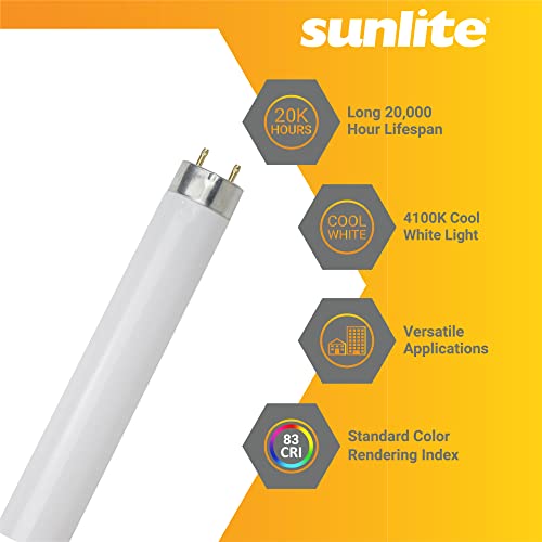 Sunlite 30195 T8 Linear Fluorescent Lamp, 32 Watts, 3050 Lumens, F32T8/SP841, 4100K Cool White, Medium G13 Bi Pin Base, High Performance Straight Tube, 30 Pack