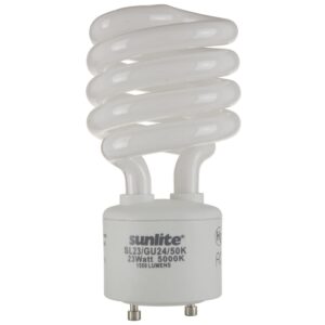 sunlite spiral cfl light bulb, 23 watts (100w equivalent), gu24 base, 1550 lumens, 120 volts, 10,000 hour life span, twist & lock, ul listed, 5000k daylight, 1 pack