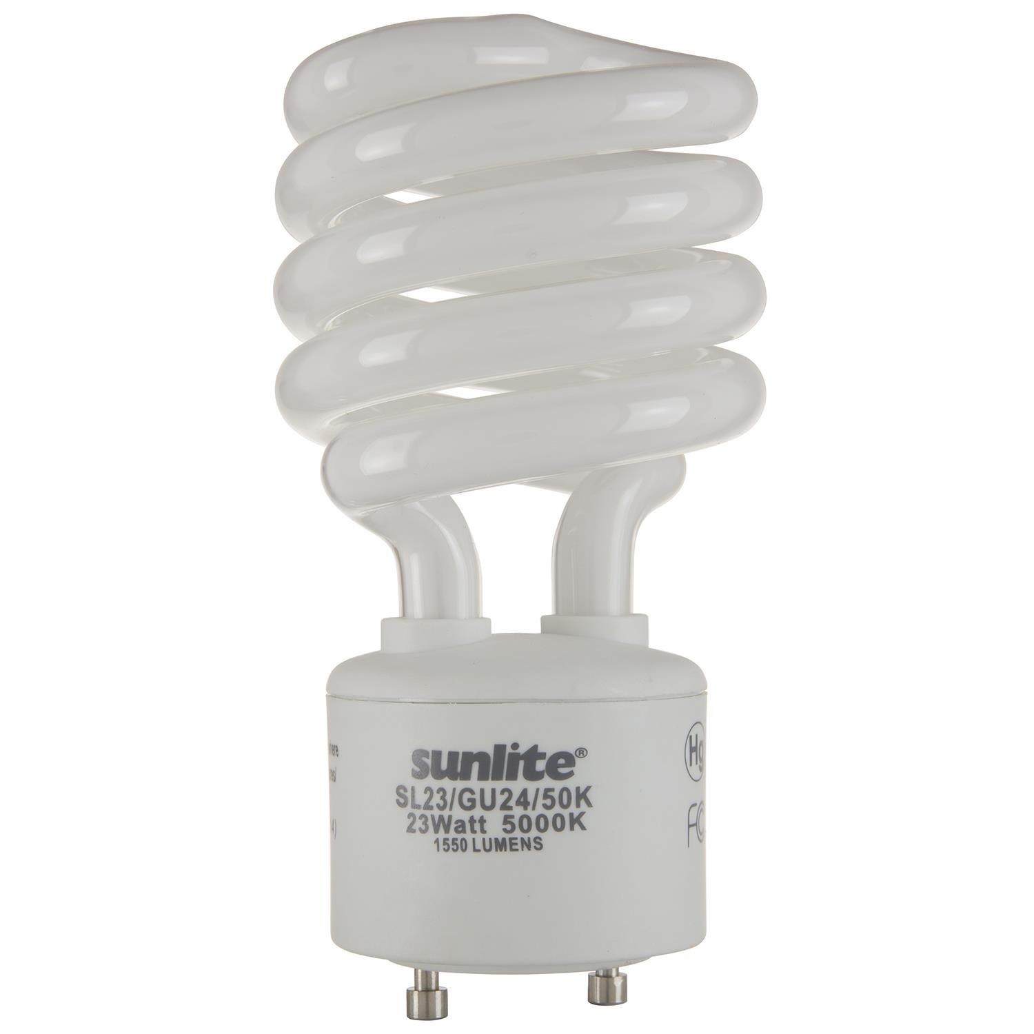 Sunlite Spiral CFL Light Bulb, 23 Watts (100W Equivalent), GU24 Base, 1550 Lumens, 120 Volts, 10,000 Hour Life Span, Twist & Lock, UL Listed, 5000K Daylight, 1 Pack