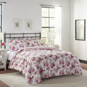 Laura Ashley - King Quilt Set, Reversible Cotton Bedding with Matching Shams, Lightweight Home Decor for All Seasons (Lidia Pink, King)