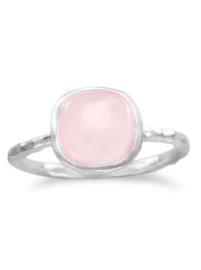 azurebella jewelry stackable ring dyed rose quartz sterling silver square shape hammered texture