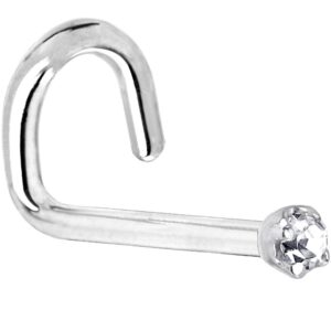 body candy 14k white gold 1.5mm (0.015 cttw) genuine diamond left nostril screw 20 gauge