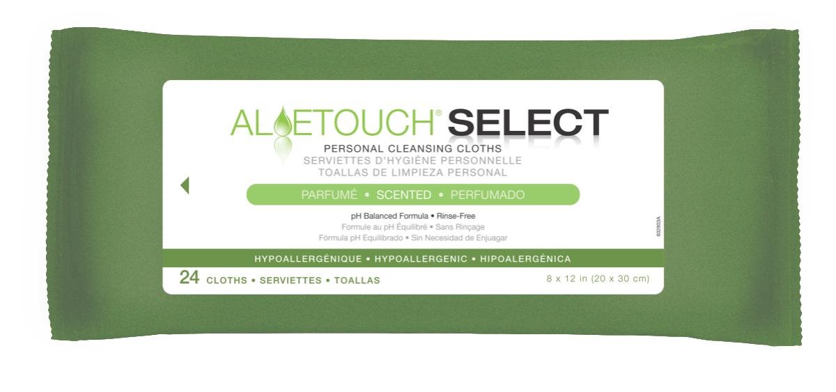 Medline AloeTouch Select Personal Cleansing Cloth Wipes, Scented, 8" x 12", 24 Count (Pack of 24)