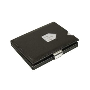 exentri leather trifold wallet - rfid blocking w/stainless steel locking clip (black)