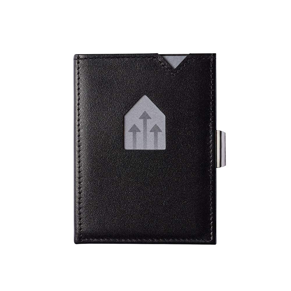 EXENTRI Leather Trifold Wallet - RFID Blocking w/Stainless Steel Locking Clip (Black)