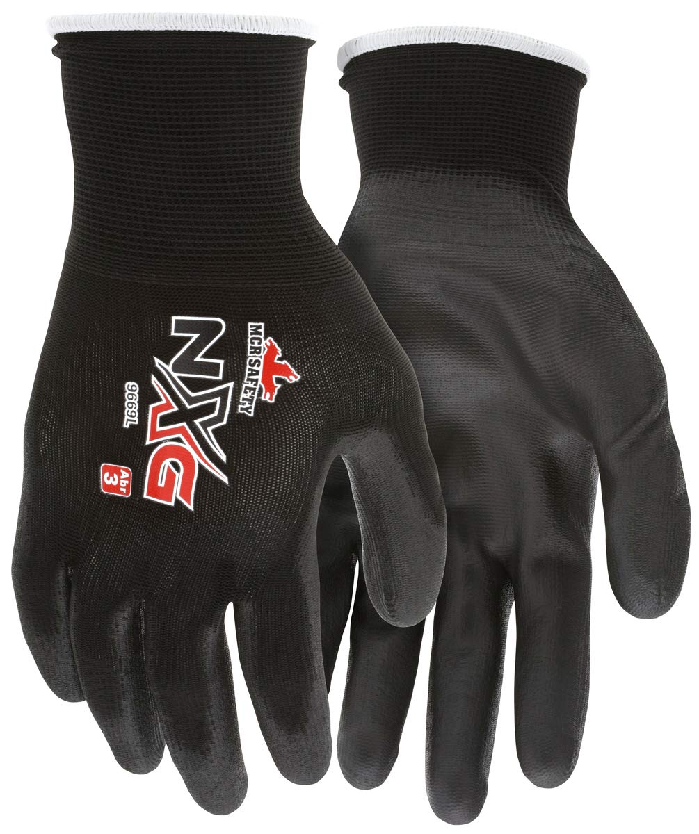 MCR Safety 9669L, 13 Gauge Black Nylon Shell, Blk PU Palm & Fingers, L (12 pr)