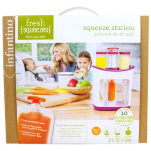 Infantino Squeeze Station For Homemade Baby Food, Pouch Filling Station For Puree Food For Babies And Toddlers, Dishwasher Safe And BPA-Free,Purple