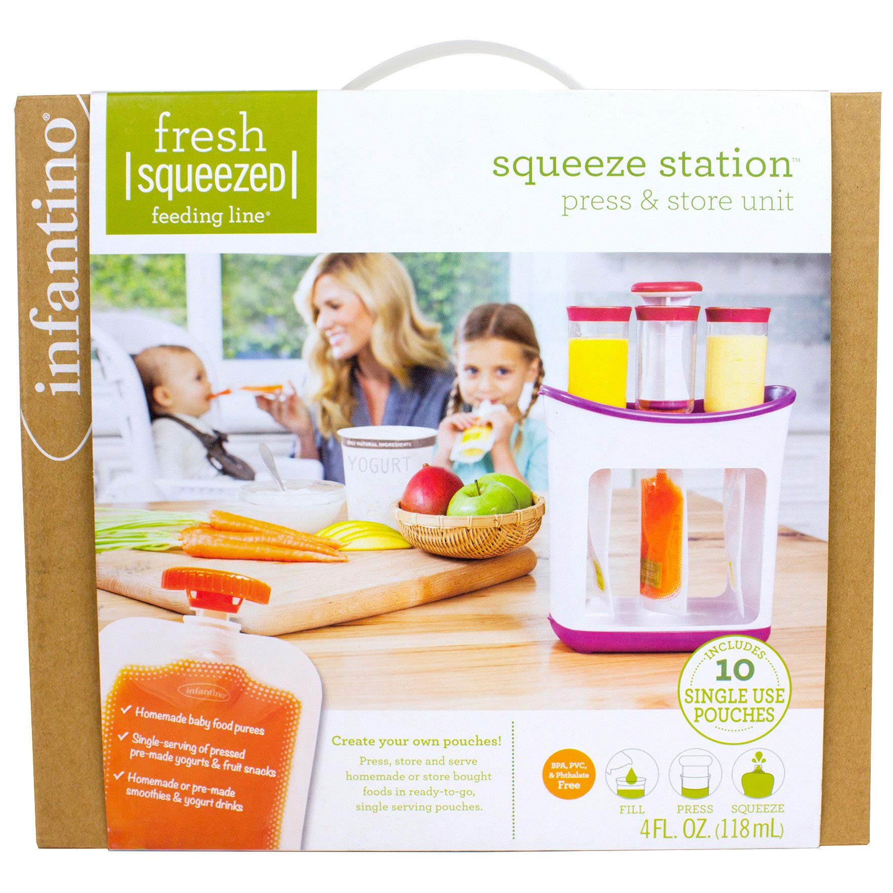 Infantino Squeeze Station For Homemade Baby Food, Pouch Filling Station For Puree Food For Babies And Toddlers, Dishwasher Safe And BPA-Free,Purple