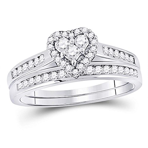 Sonia Jewels Size 7-10k White Gold Ladies Womens Diamond Heart Bridal Engagement Ring W/Matching Wedding Band Set (0.55 cttw.)