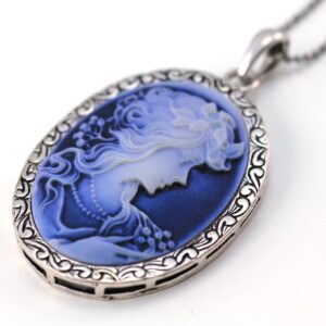 Soulbreezecollection Blue Cameo Pendant Necklace Charm for Women