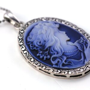 Soulbreezecollection Blue Cameo Pendant Necklace Charm for Women