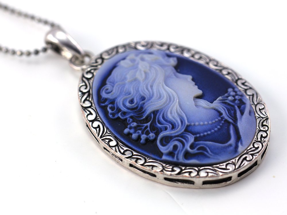 Soulbreezecollection Blue Cameo Pendant Necklace Charm for Women