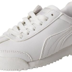 PUMA unisex-child Roma Basic JR Sneaker, White/Light Gray, 4 M US Big Kid