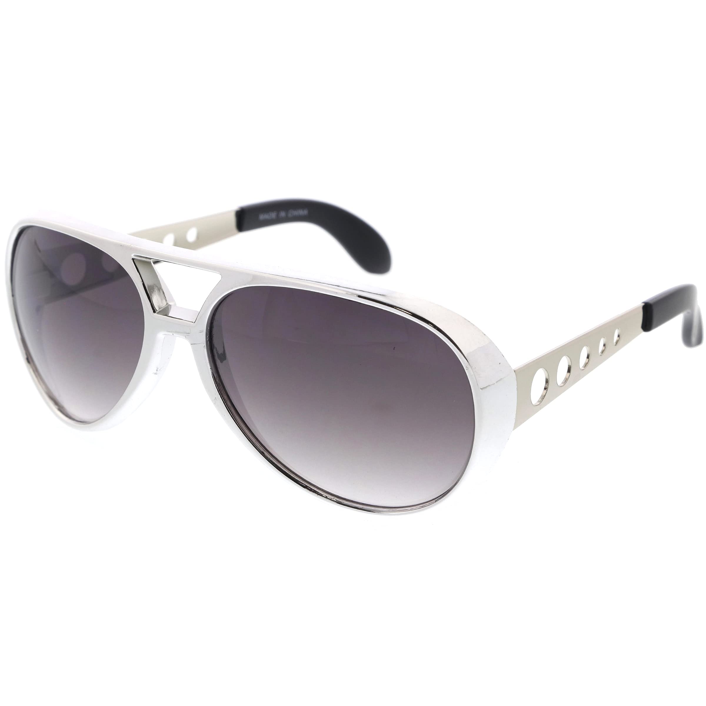 zeroUV Large King of Rock Rock & Roll TCB Aviator Sunglasses (Silver)