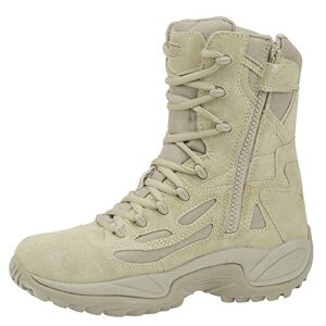 reebok mens rapid response rb safety toe 8" stealth with side zipper military & tactical boot, desert tan, 10.5 wide us