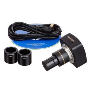 amscope mu800 8.0mp digital microscope camera for still and video images, 40x magnification, 0.5x reduction lens, eye tube or c-mount, usb 2.0 output, includes software