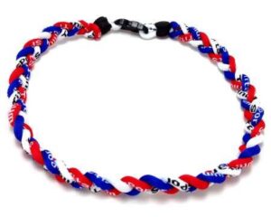 package of 10 red white royal blue tornado necklaces